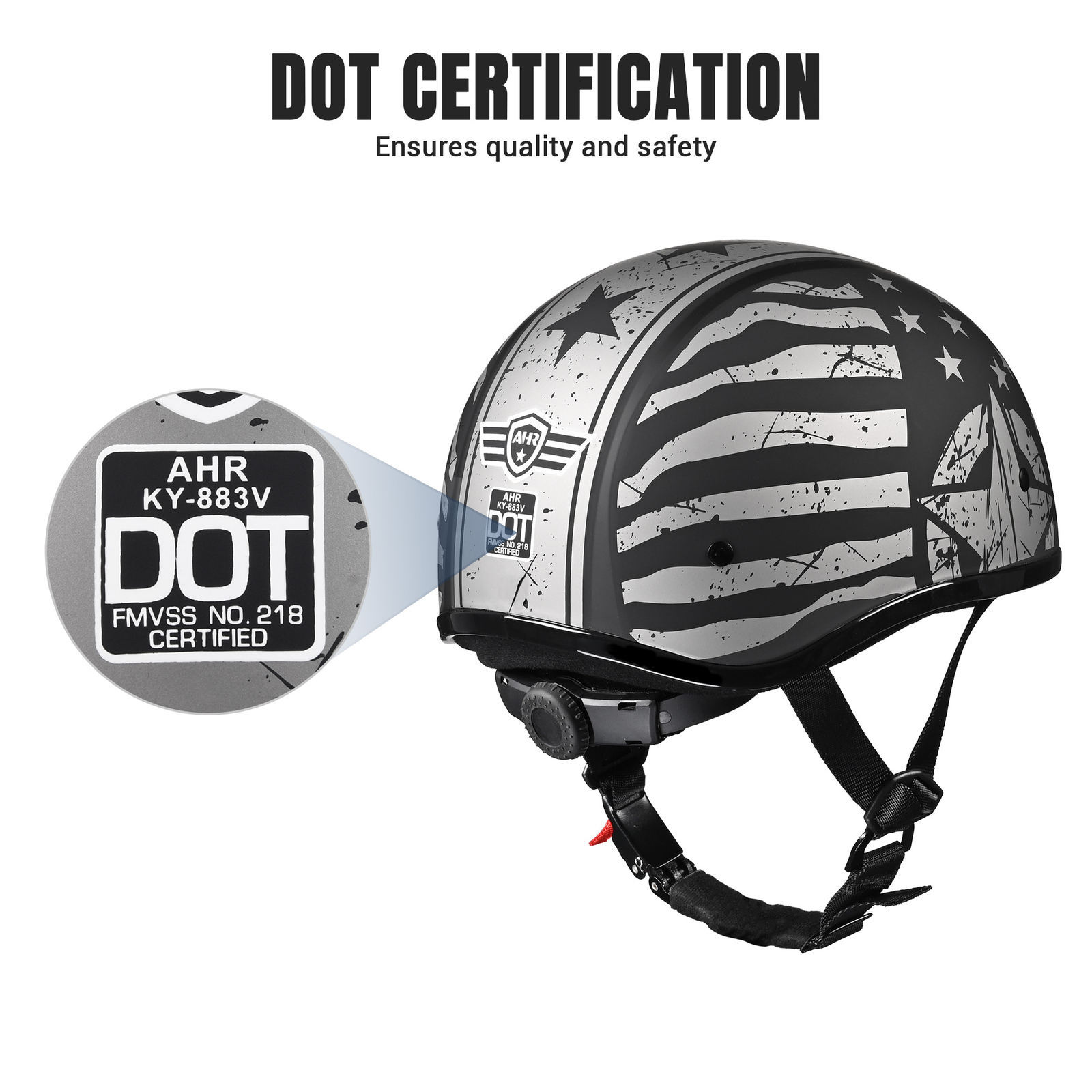 AHR Half Face Motorcycle Helmet Sun Visor DOT Approved Bike Chopper ...