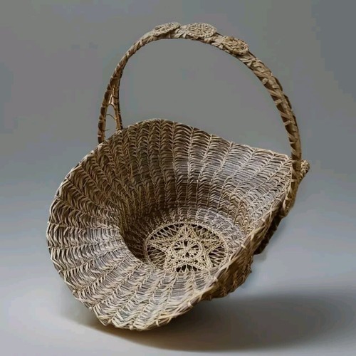 Antique PINE NEEDLE Basket 5 Point Star Bottom Folk Art Herb Gathering ...