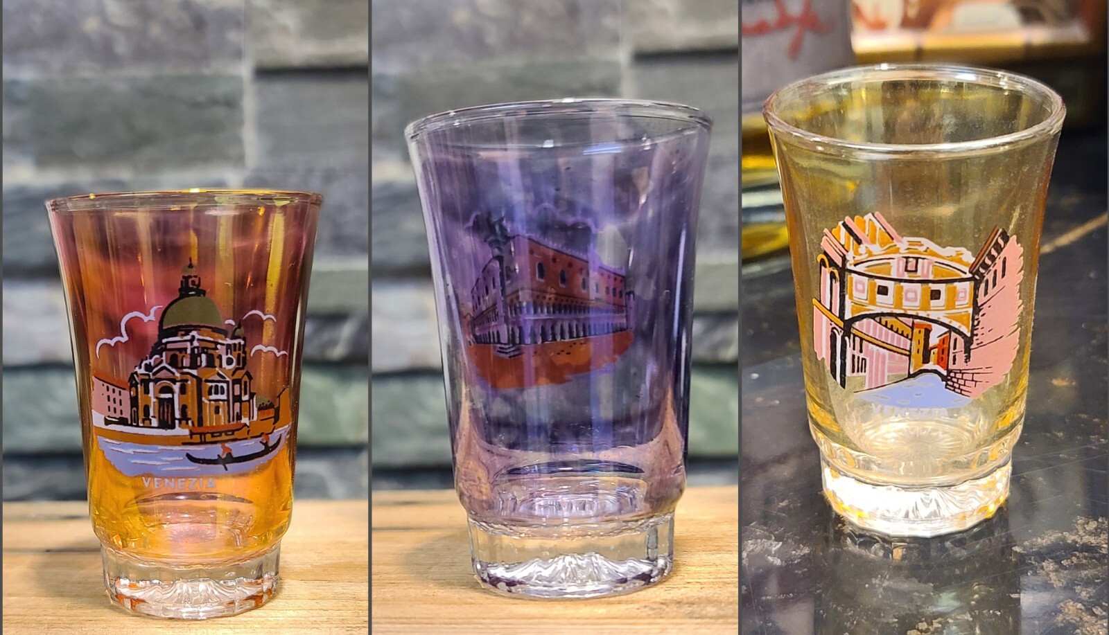 Vintage 3 Pc Lot VENEZIA Italy Shot Glasses Purple Yellow Orange ...