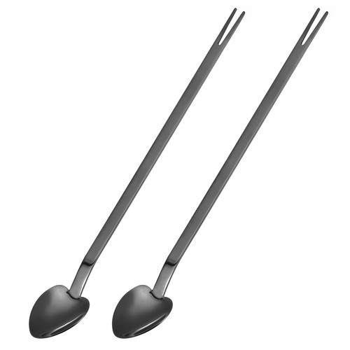 Stainless Steel Mixing Stirring Spoon Fruit Forks Knife Dual, Black ...