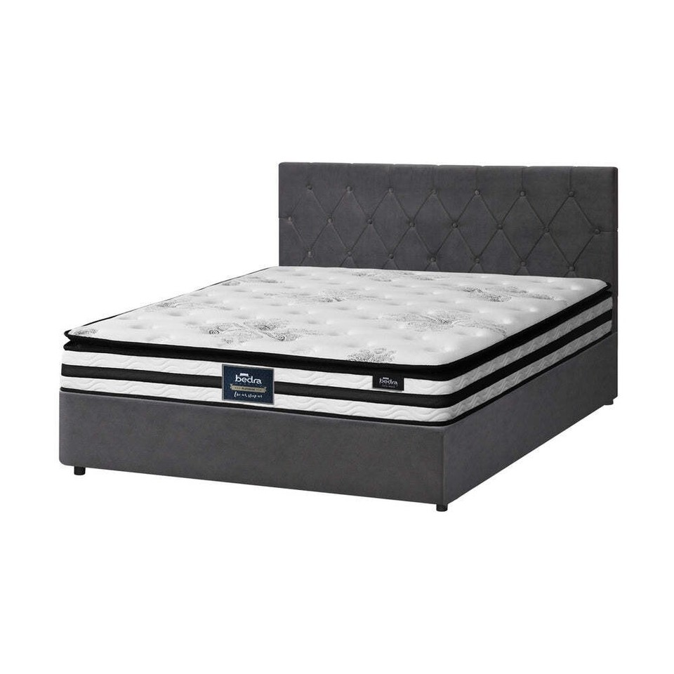 Oikiture Bed Frame Double Size Gas Lift Base with Mattress Velvet Grey ...