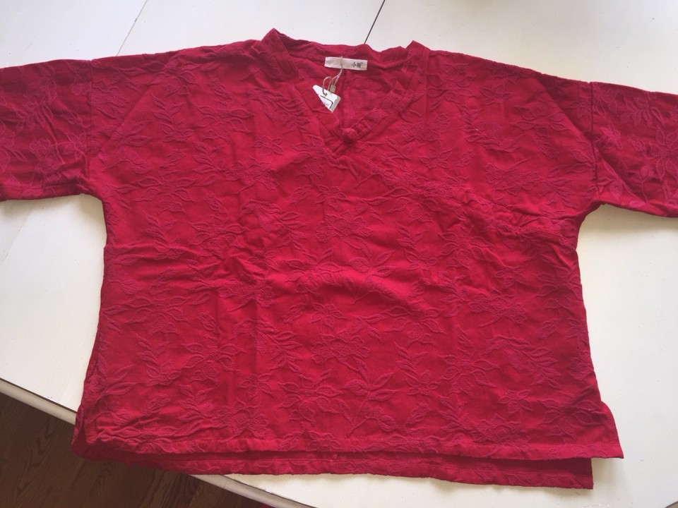 Women's Red Floral Embroidery Chinese Style Top | eBay