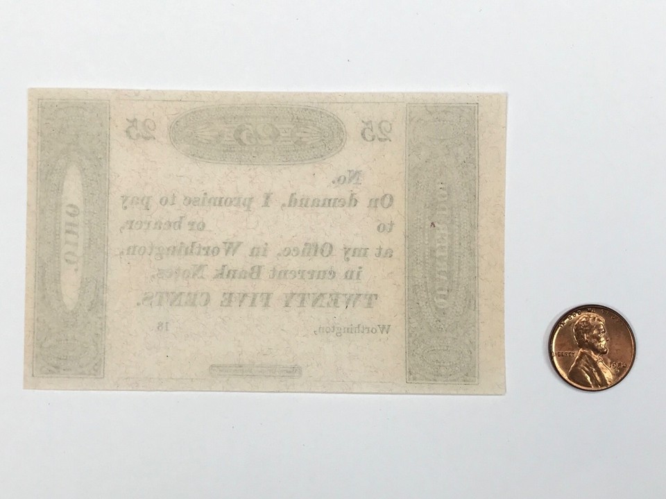 1800s Worthington Ohio OH 25 Cents Quarter Dollar Promissory Bank Note ...