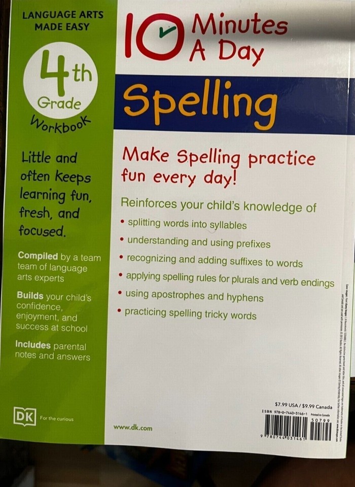 Grade 4 Workbook 10 Minutes a Day Spelling | eBay