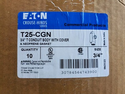 Eaton 3/4" T Conduit Body With Cover & Neoprene Gasket - 10 Pack | eBay