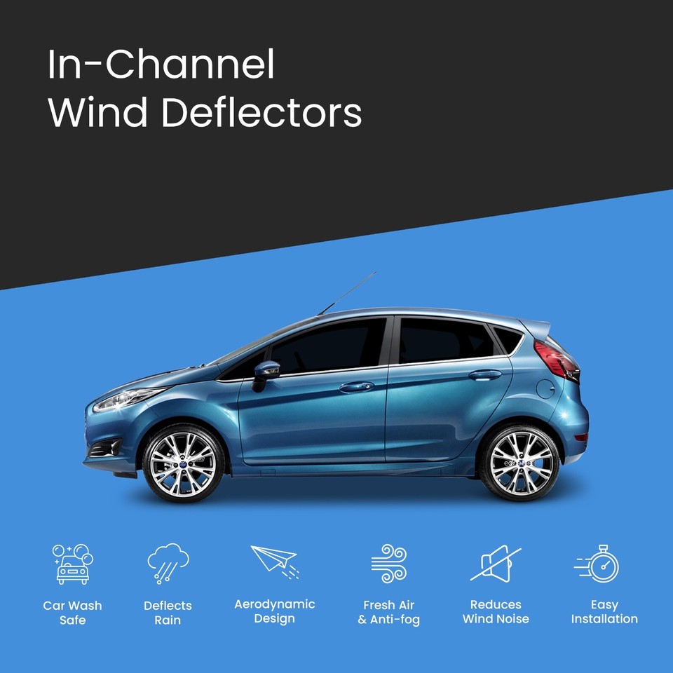 Ford Fiesta MK7 2008-2017 5 Door Hatchback Wind Deflectors 4pc Tinted ...