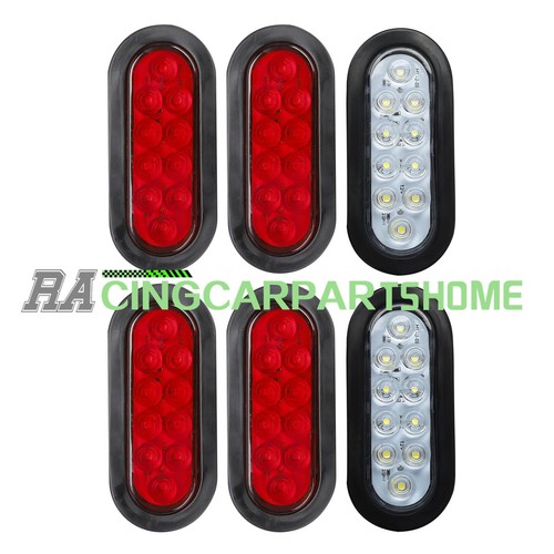 4x Red+2x White 6" Oval 10 LED Trailer Truck Reverse Back Up Lights ...
