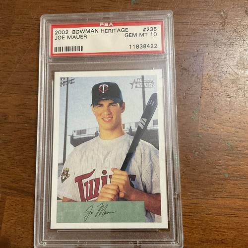2002 JOE MAUER BOWMAN HERITAGE RC ROOKIE #238 PSA 10 GEM MINT LOW POP ...