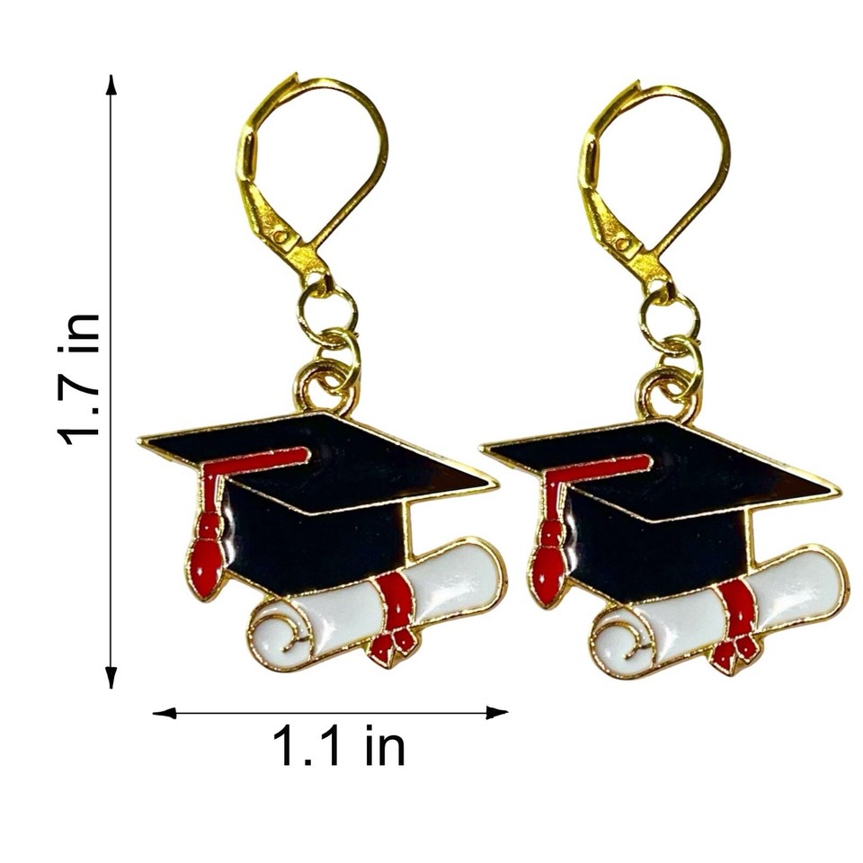 Graduation Leverback Earrings With Gift Box Dangle Drop Cap Diploma ...