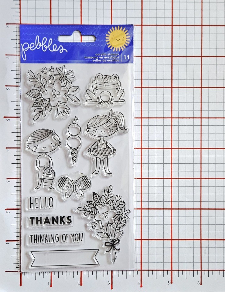 SUN & FUN Pebbles American Crafts Clear Stamps Boy Girl Summer Frog ...