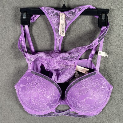 Victoria's Secret Very Sexy Bra Womens 38B Thong XL Lace Push Up Set ...