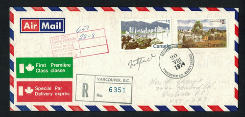 Canada #599 + #601 1974 $3 Registered Letter with receipt VF | eBay