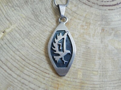 Sterling Silver Hopi Overlay EAGLE BIRD Pendant & Necklace 18.5" Hopi ...