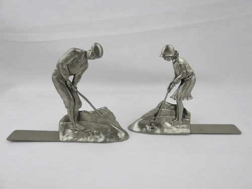 ⭐ Seagull Pewter Bookends Gentleman & Lady Golfers Nova Scotia Canada ...