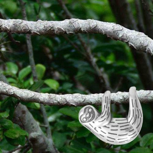 Sterling Silver Oxidized Cute Hanging Sloth Slide Pendant | eBay