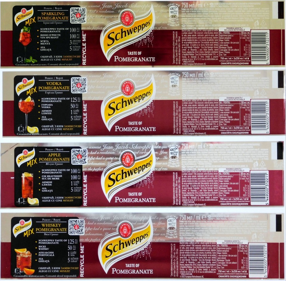 Collectible SCHWEPPES MIX Bottle Labels Set – 27 pcs 750ml Ukraine 2024 ...