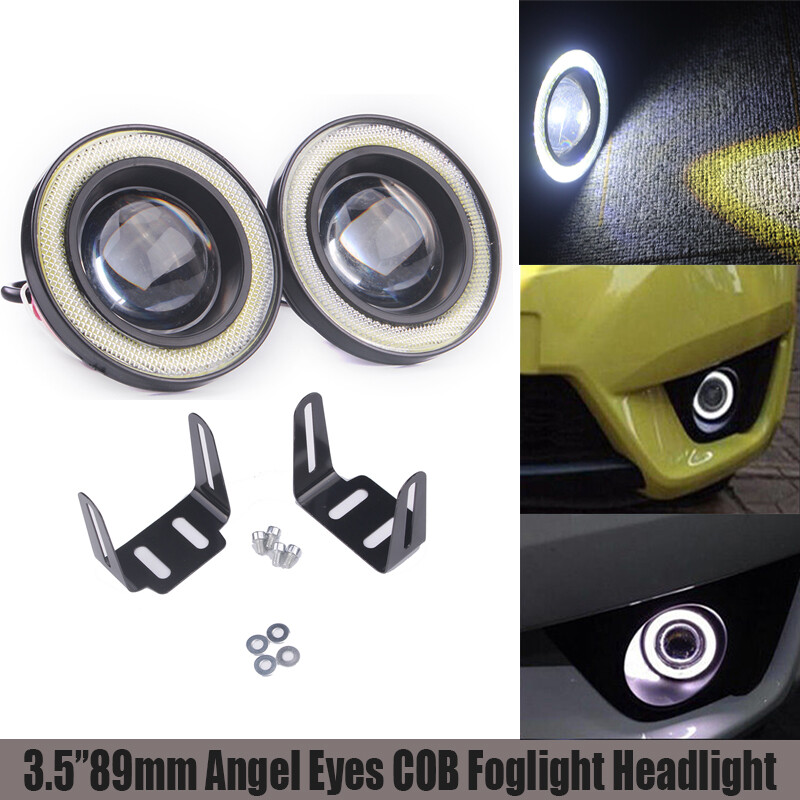 2x Car LED Angel Eyes Halo Ring Fog Lights Universal 64/76/89mm Round ...