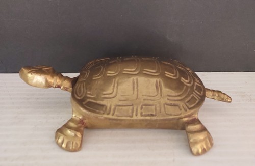 Vintage Solid Brass Turtle Trinket Jewelry Stash Box Hinged Lid ...