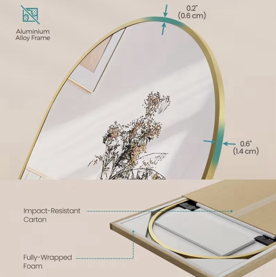 Full-Length Mirror Standing-Elegant Pale Golden Curved New Free ...