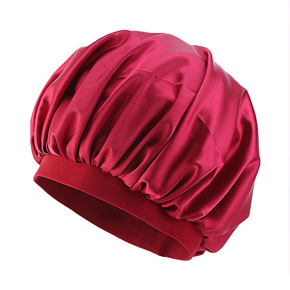 US Women Satin Night Sleep Cap Hair Bonnet Hat Silk Head Cover Wide ...