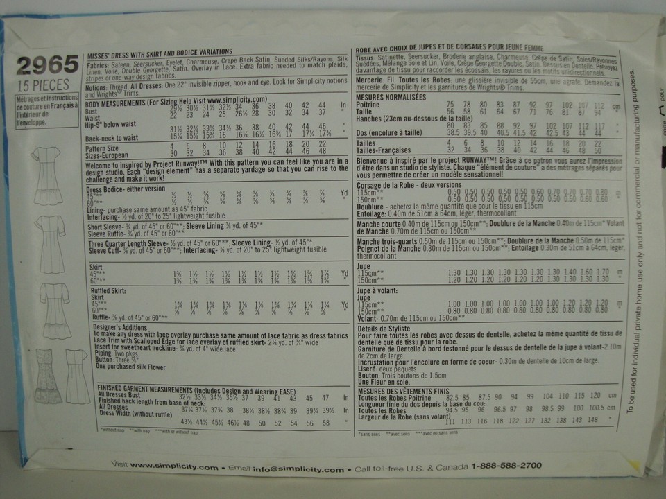 Simplicity 2965 Project Runway Uncut Pattern Empire Scoop Neck Career ...