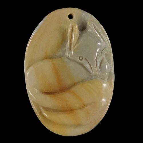 BI35221# Hand Carved Unique FOX Succor Creek Jasper Pendant Bead ...