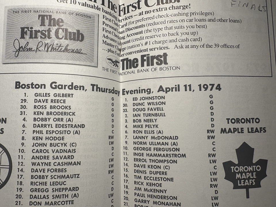 1974 April 11th Boston Bruins Toronto Maple Leafs Playoff Program ...