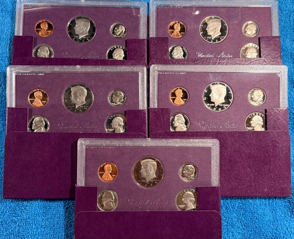 Lot of 10 1985-S purple box PROOF SETS, all complete with original ...