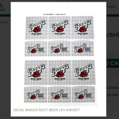 DECAL BARQ'S ROOT BEER SF1 7/SHEET # D18/19-BRB-2 | eBay