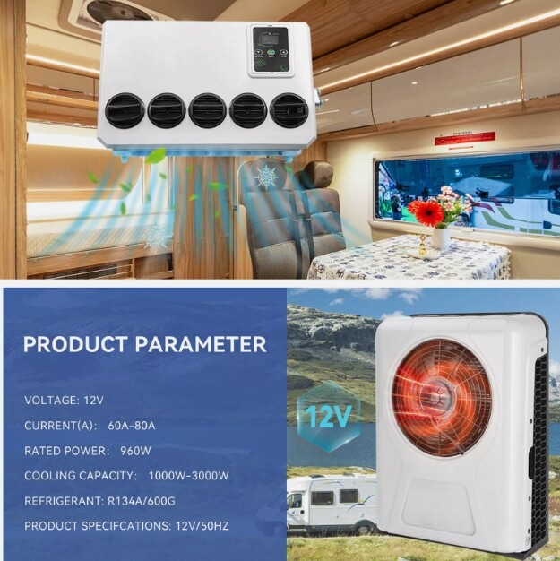 12V Split Mini RV Caravan Vans A/C 12000BTU Air Conditioner for Semi ...