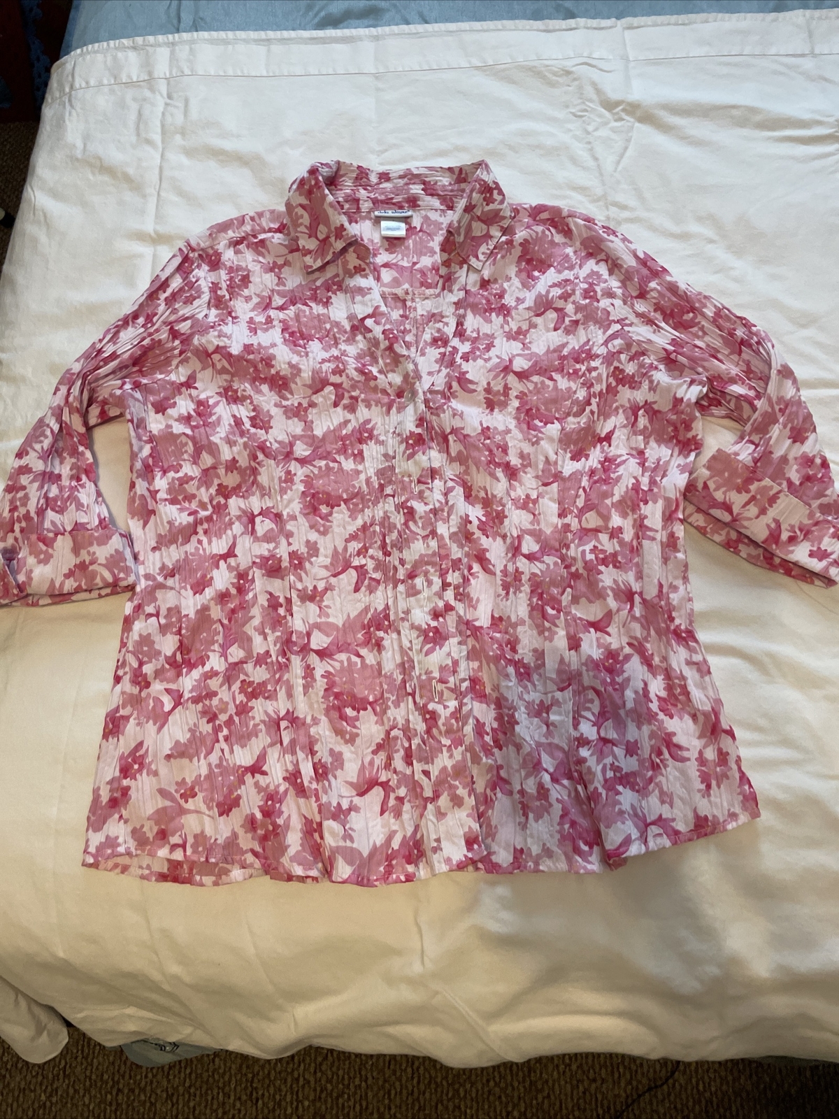 Vicki Wayne 3/4 Sleeve Top Blouse Button Front Size L Large GUC Pink ...