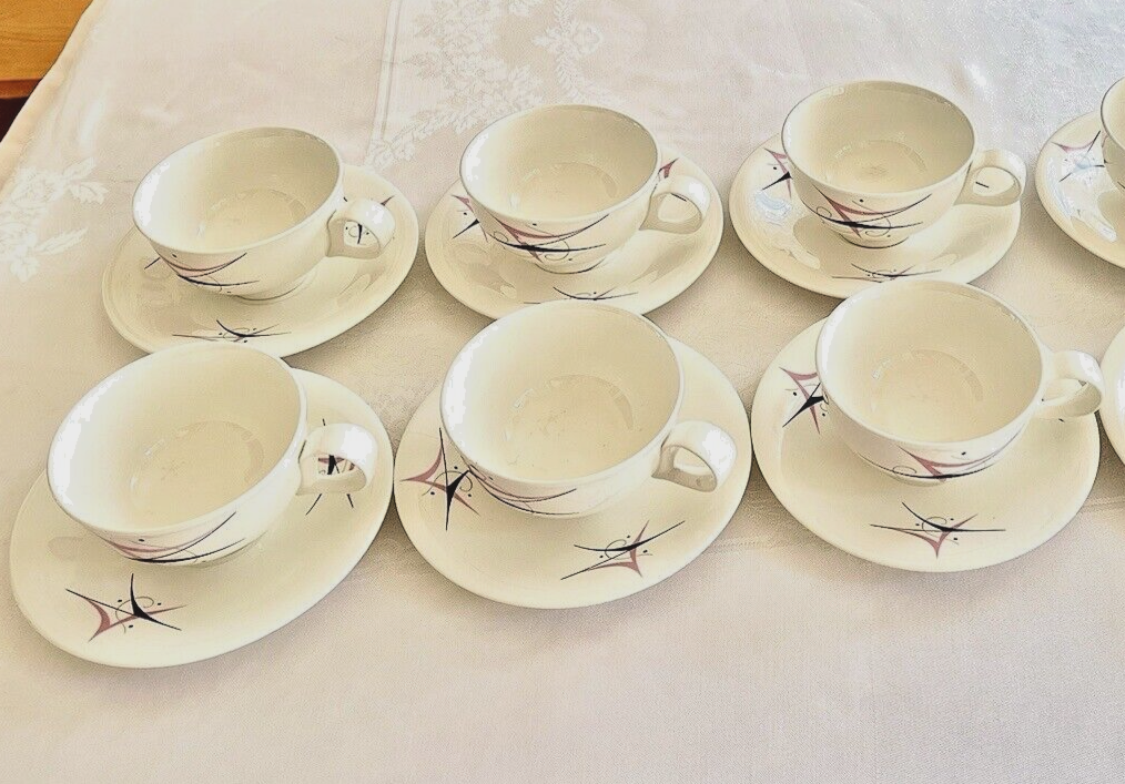 HARLEQUIN HALLCRAFT EVA ZEISEL 6 CUPS & SAUCERS ATOMIC AGE EUC MID ...