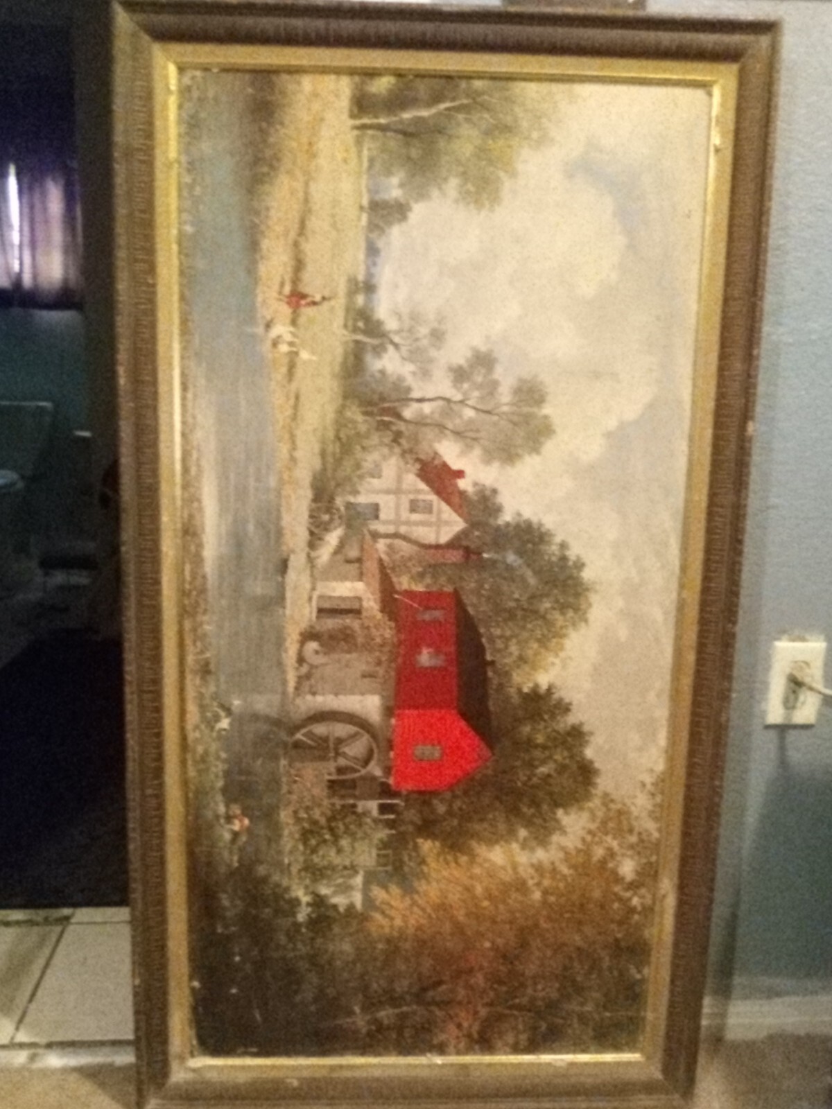 Red Water Mill Print By E. Thomas 54” x 30” Framed | eBay