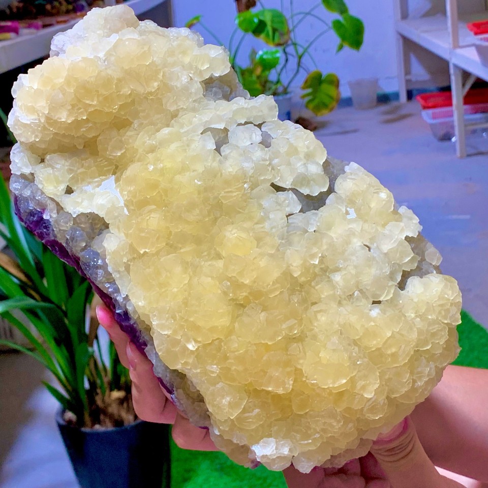 7.41LB Rare yellow purple cubic fluorite mineral crystal sample ...