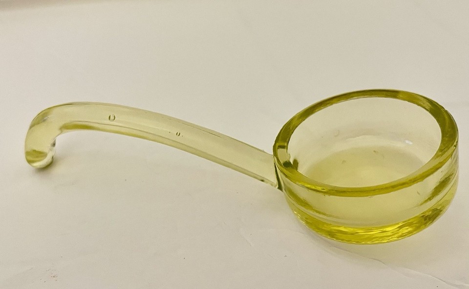 Vintage URANIUM VASELINE GLASS 2pc MAYONNAISE Bowl & SPOON Ladle Swirl ...