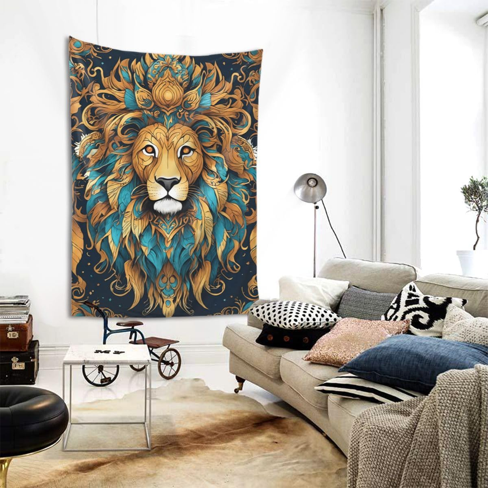 Colorful Lion Tapestry Wild Animal African Lion on Background ...