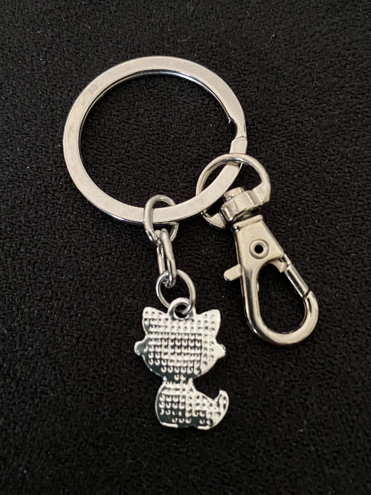 Crystal Set Silver Tone Cute Kitty Cat Key Ring With Clip Fun Animal ...