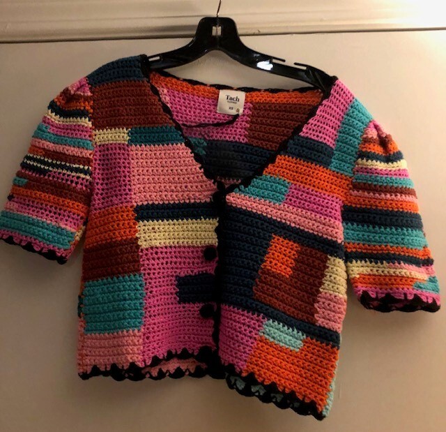 NWT $315 TACH TINI CROCHET MULTI COLORBLOCK STRIPE HAND KNIT CARDIAN ...