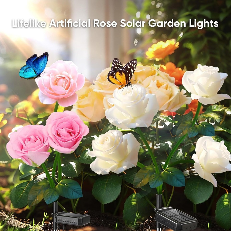 Solar Garden Lights Outdoor, 7 Color Changing Rose Solar Lights for ...
