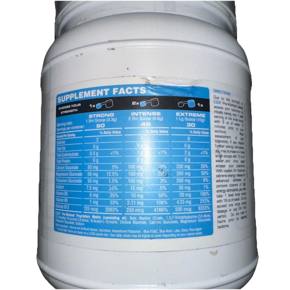 Metabolic Nutrition ESP Pre Workout - Blue Raspberry 90 Servings Exp ...