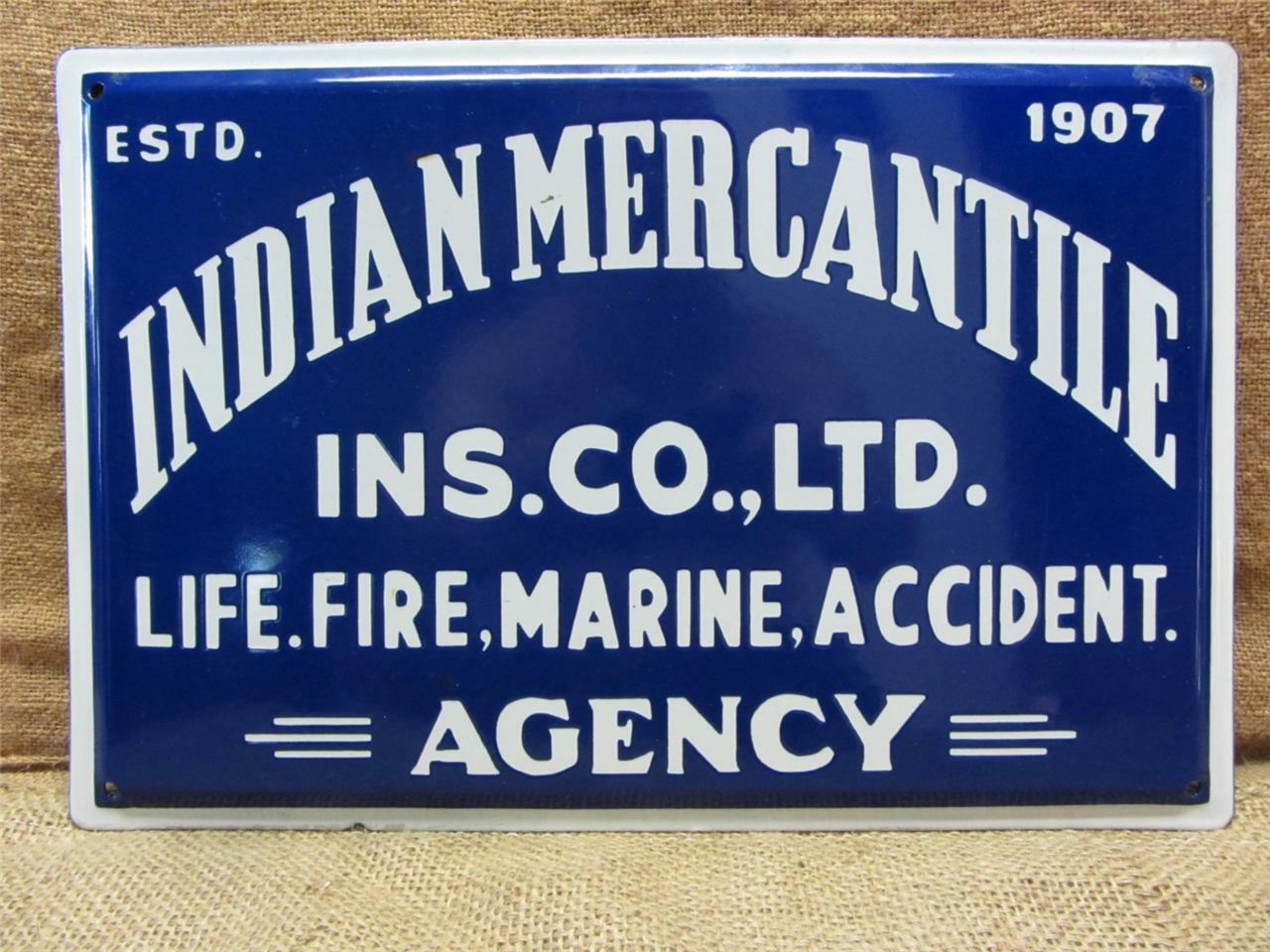 Vintage Porcelain Indian Mercantile Insurance Sign Antique Old Store ...