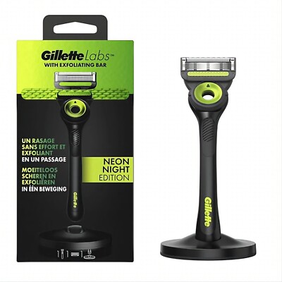 GILLETTE LABS RASOIR NEON NIGHT EDITION AVEC BARRE EXFOLIANTE + 1 LAME ...