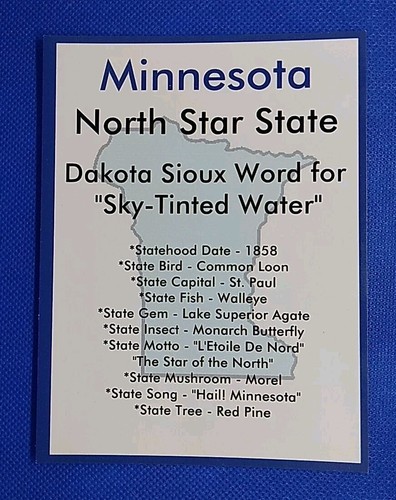 Postcard Minnesota North Star State - State Information Facts 4-1/8" x ...