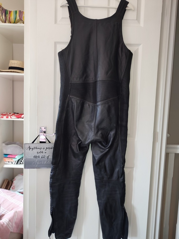 Vintage MQP Black Leather Protective Motorcycle Bib & Brace Salopettes ...