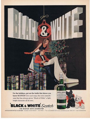 1962 Scottie & Westie Black & White Scotch Whisky Color Christmas Print ...