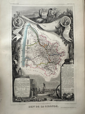 Departmental Map Atlas Levasseur 1845 Engraving Paris "La Gironde 33 ...
