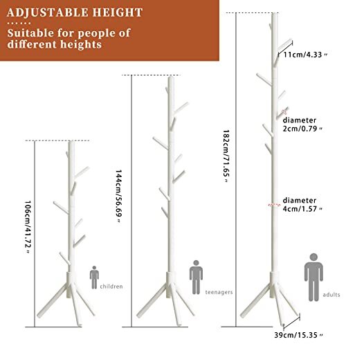 Coat Rack Stand Standing White Coat Rack with 8 Hooks and 3 Height ...