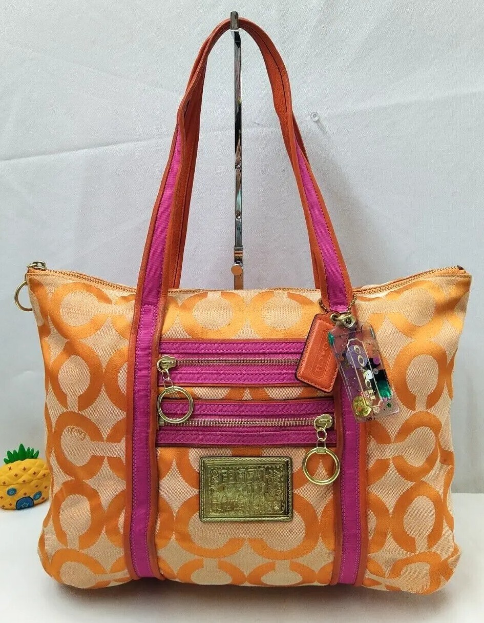 Coach Poppy OP Art Signature Orange Jacquard Leather … - Gem