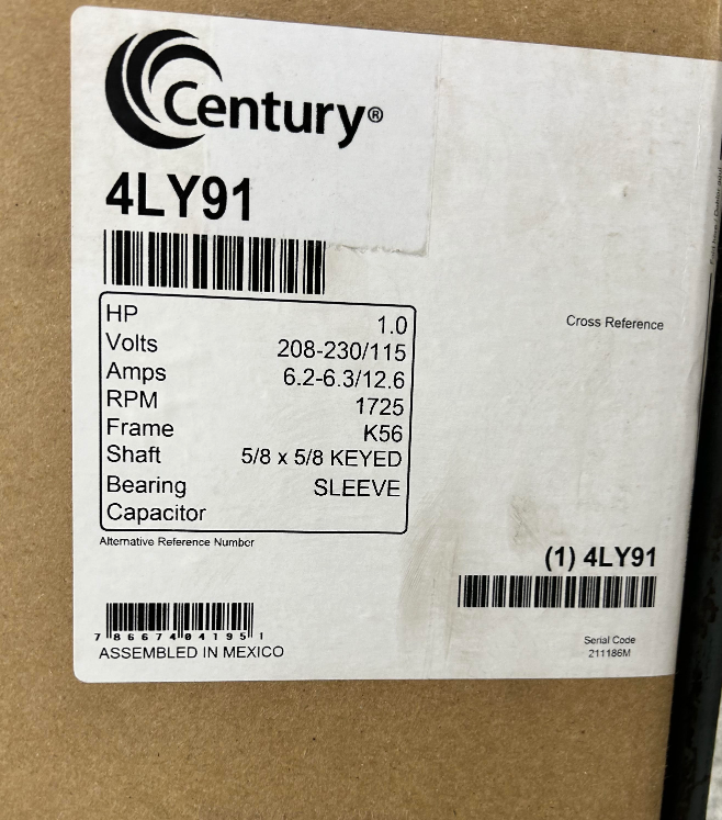 CENTURY Belt Drive Motor: 1 Speed, Open Dripproof, Cradle Base Mount, 1 ...