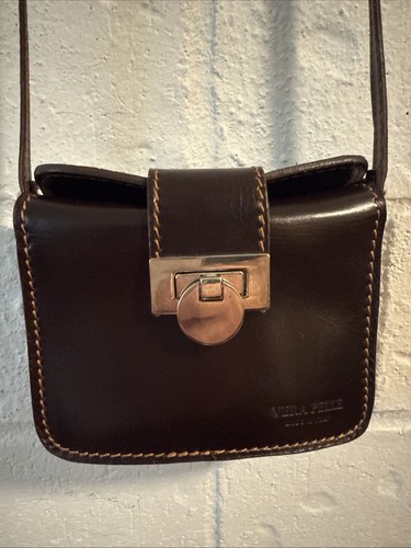 Small Italian Genuine Leather Vera Pelle Crossbody Bag Brown New Made ...